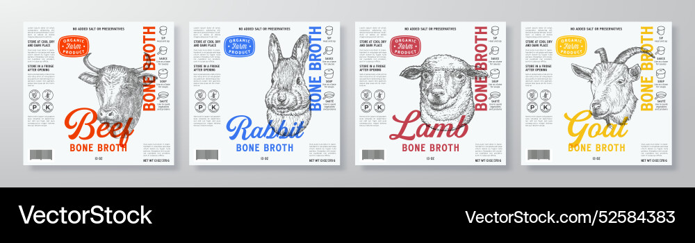 Bone broth label templates set abstract Royalty Free Vector
