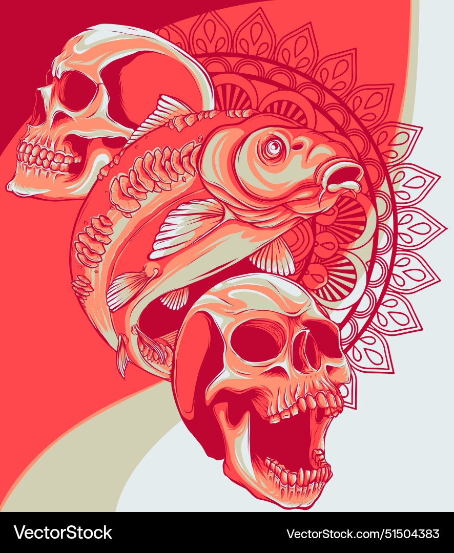 Carp fish with skulls Royalty Free Vector Image