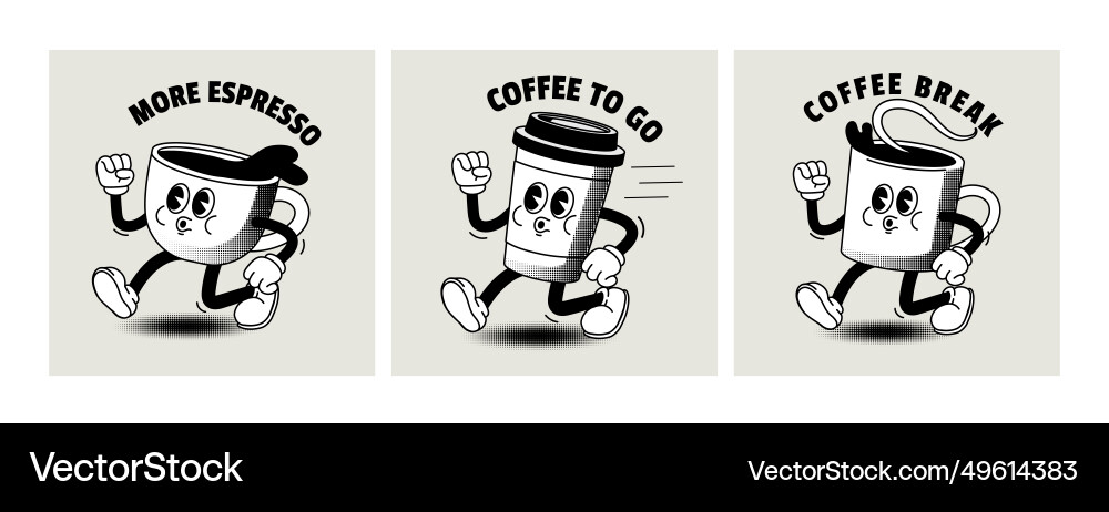 Cartoon coffee character comic vintage style Vector Image