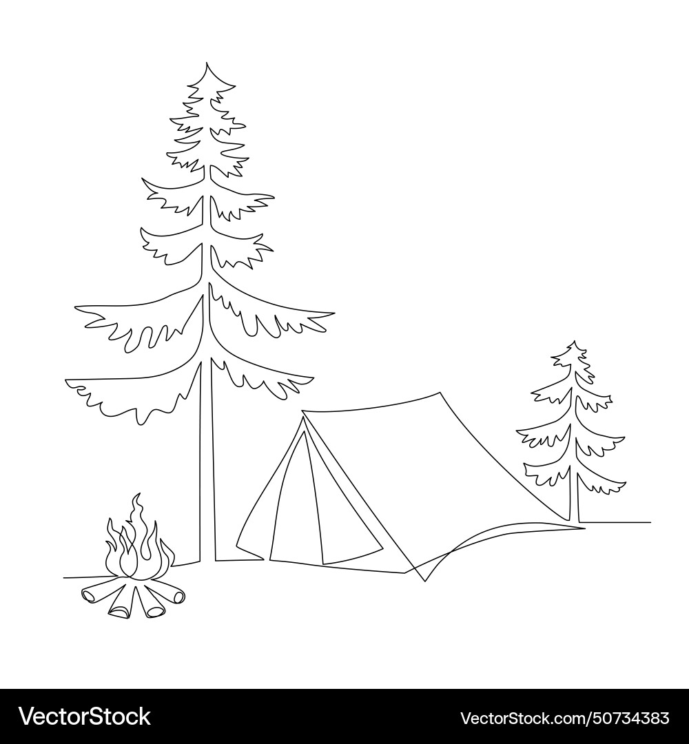 Single one line drawing camping landscape Vector Image