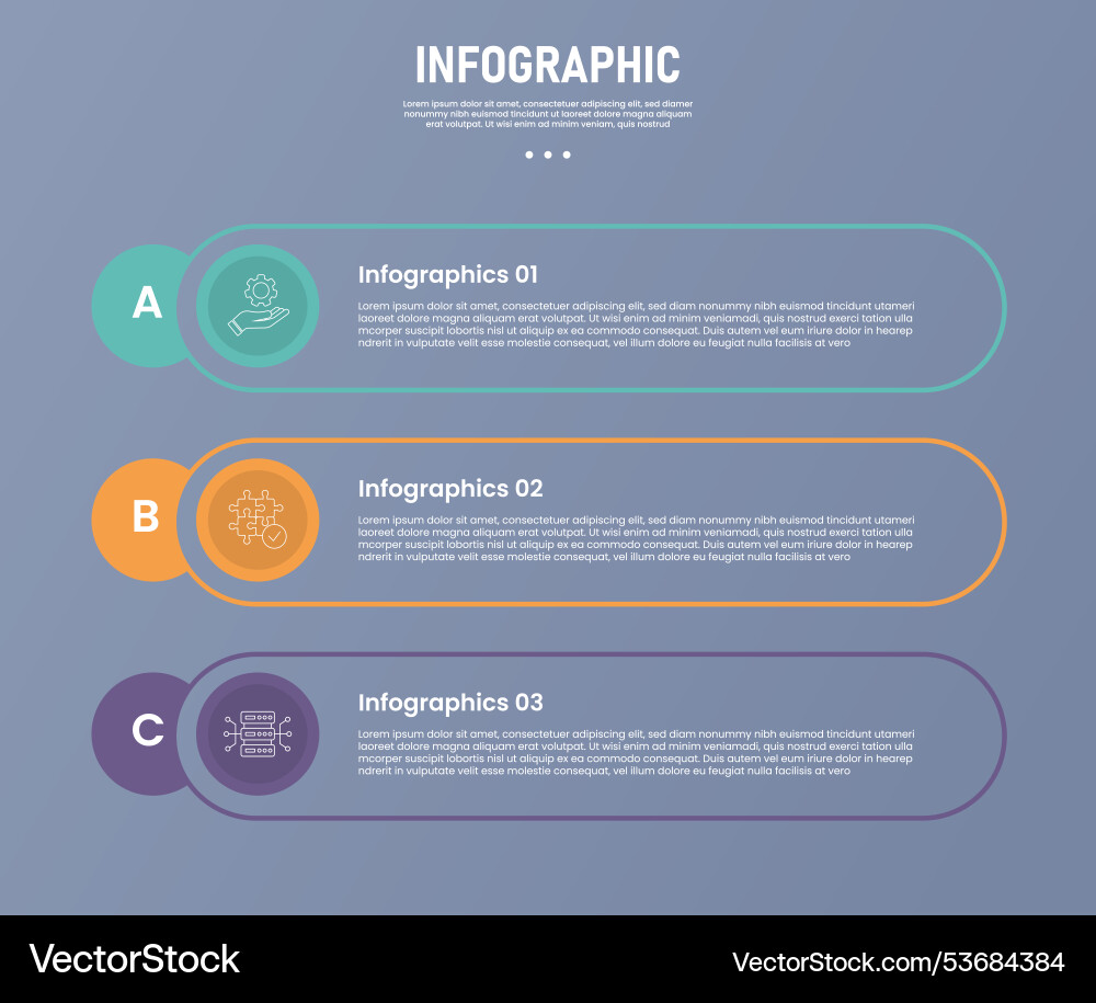 3 point round rectangle infographic stage or step Vector Image