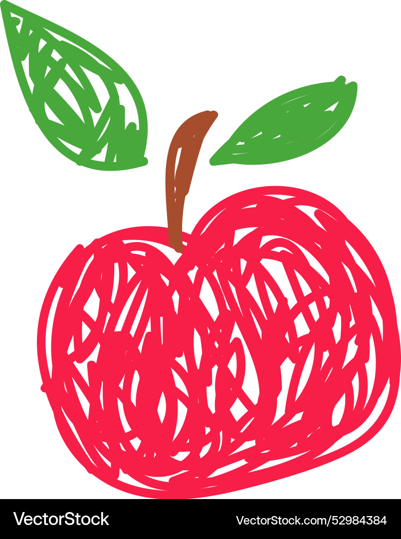 Apple as kids doodle simple hand drawn element Vector Image