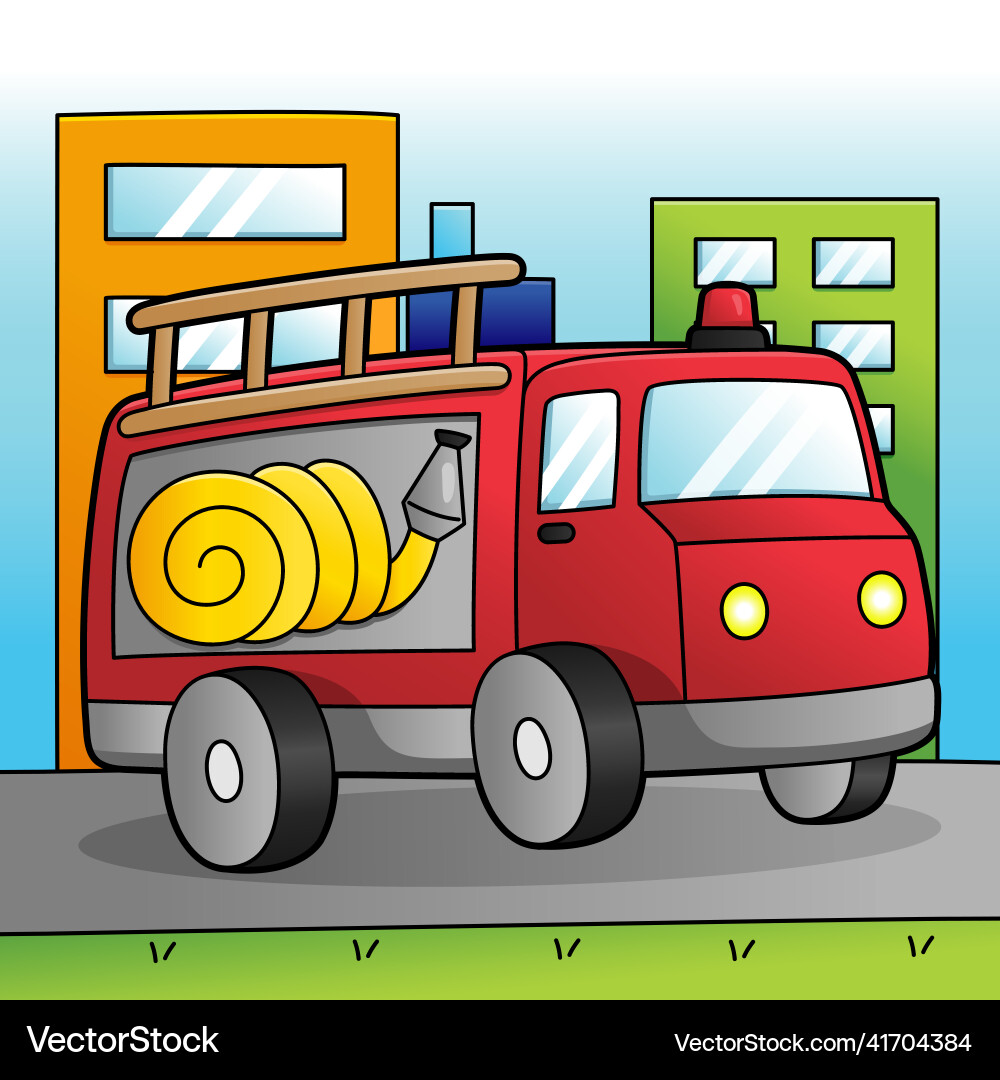 Fire truck cartoon colored vehicle Royalty Free Vector Image