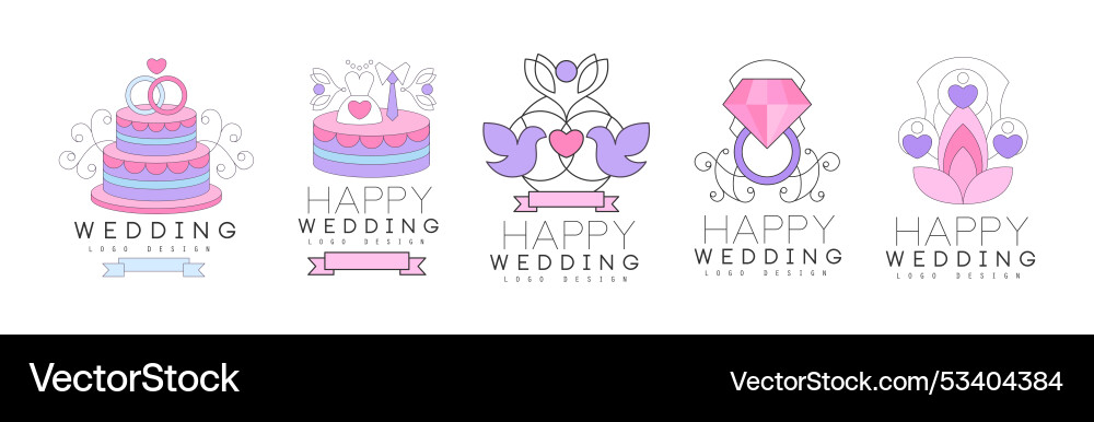 Happy wedding logo design with marriage ceremony Vector Image