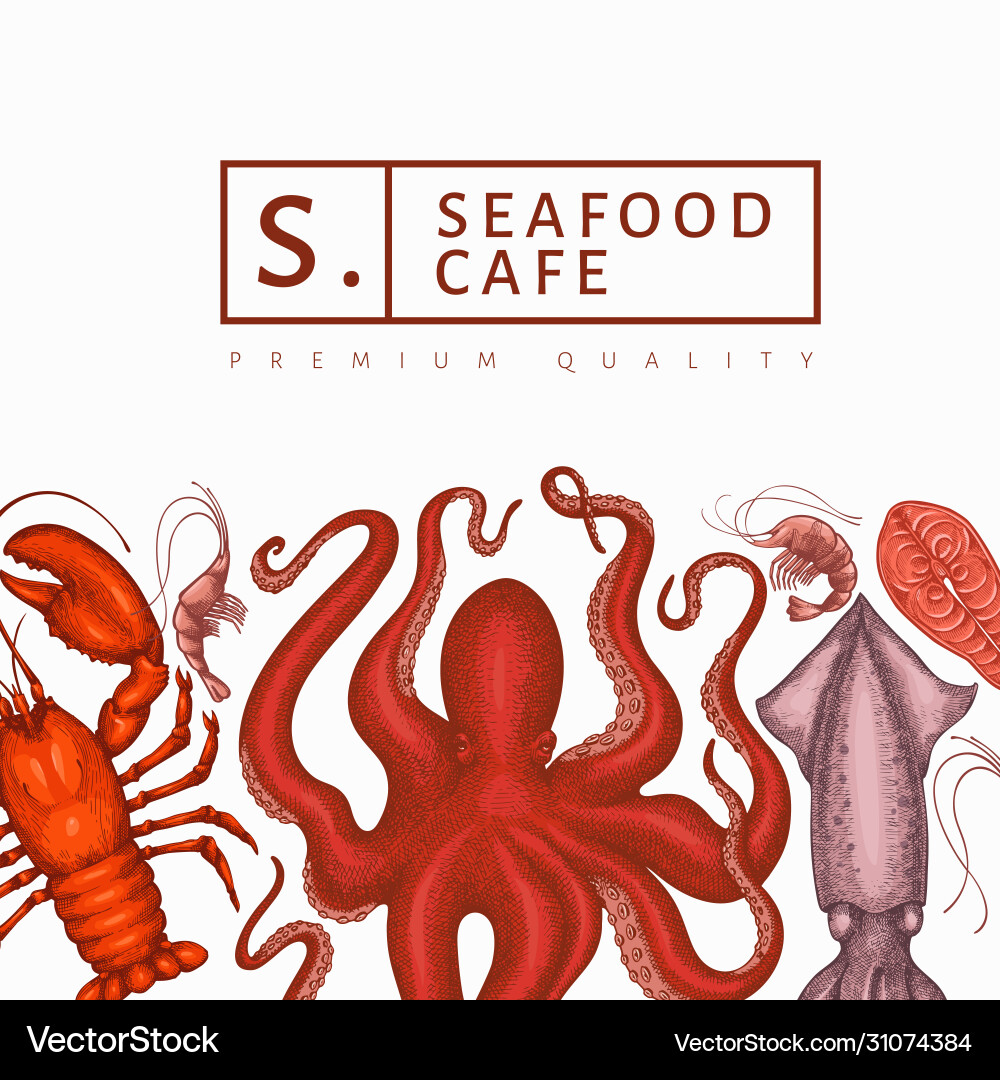 Seafood design template hand drawn Royalty Free Vector Image