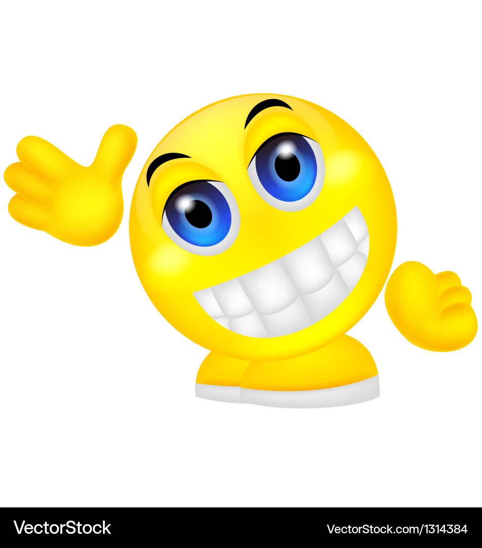 Smiley emoticon waving hand Royalty Free Vector Image