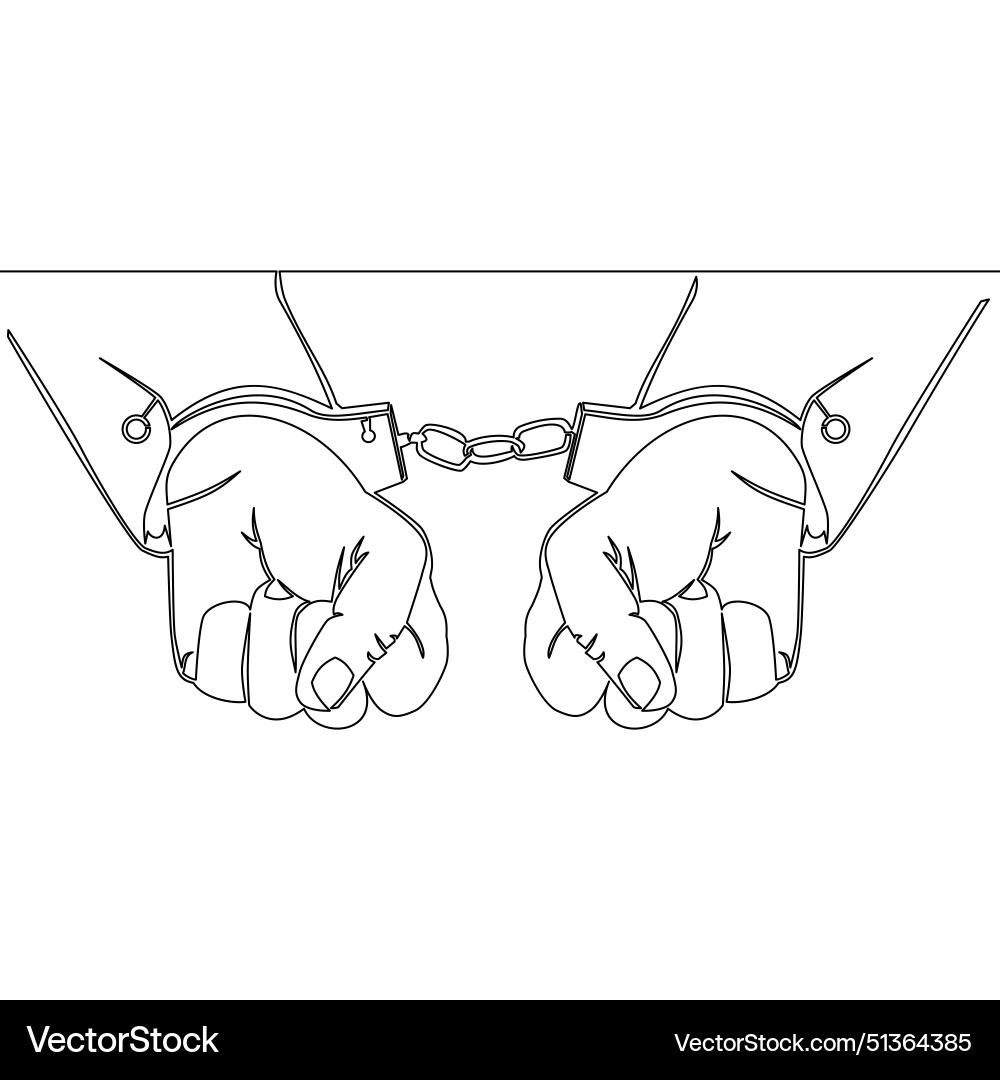 Continuous line drawing hands in handcuffs concept