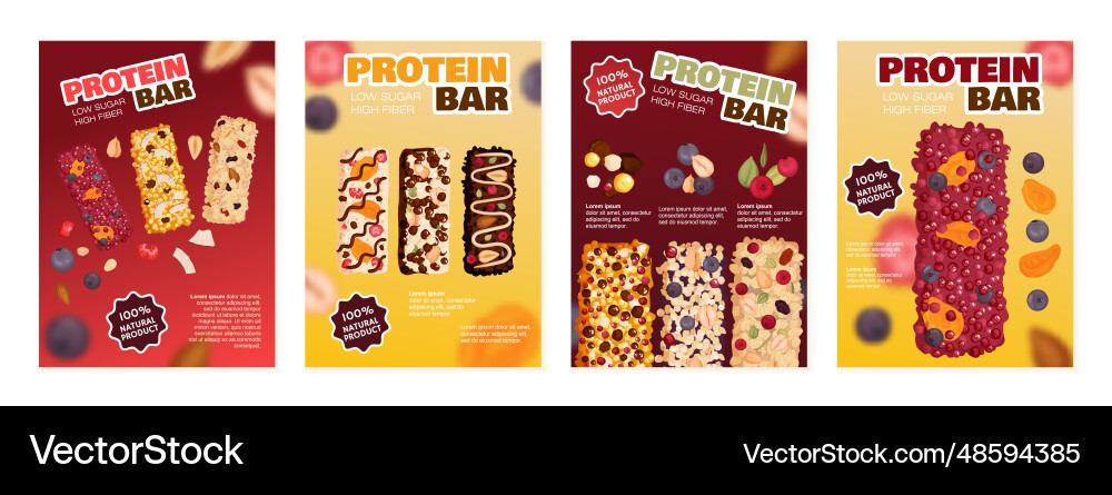 Gesunde Protein Bar Poster Set Lizenzfreies Vektorbild