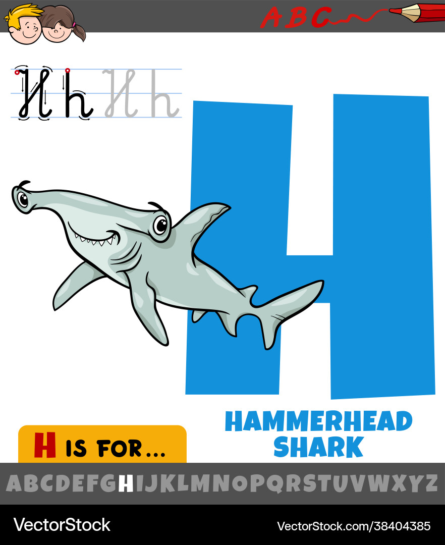 Letter h from alphabet with cartoon hammerhead Vector Image