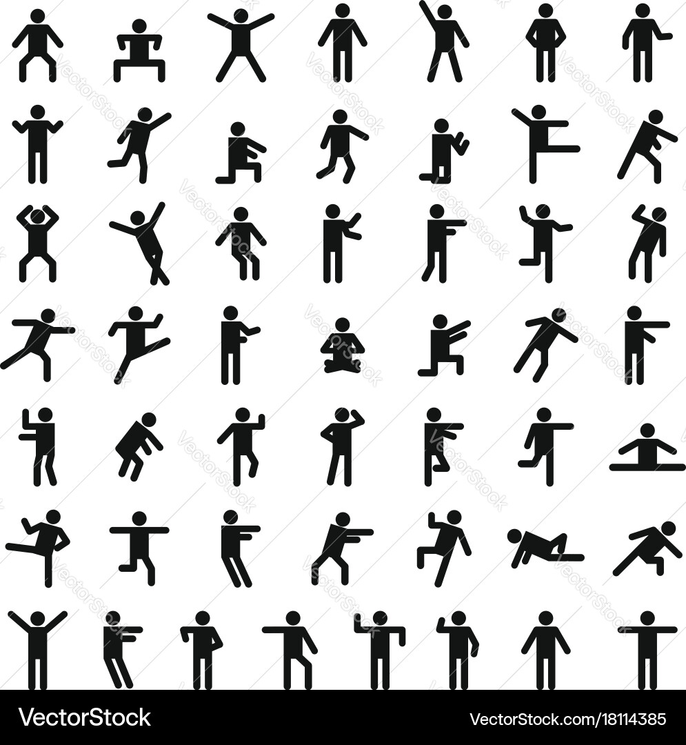 Man people stick icon set simple style Royalty Free Vector