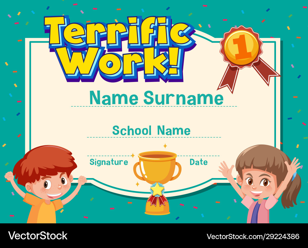 Certificate of Achievement - Terrific Work Vector Image