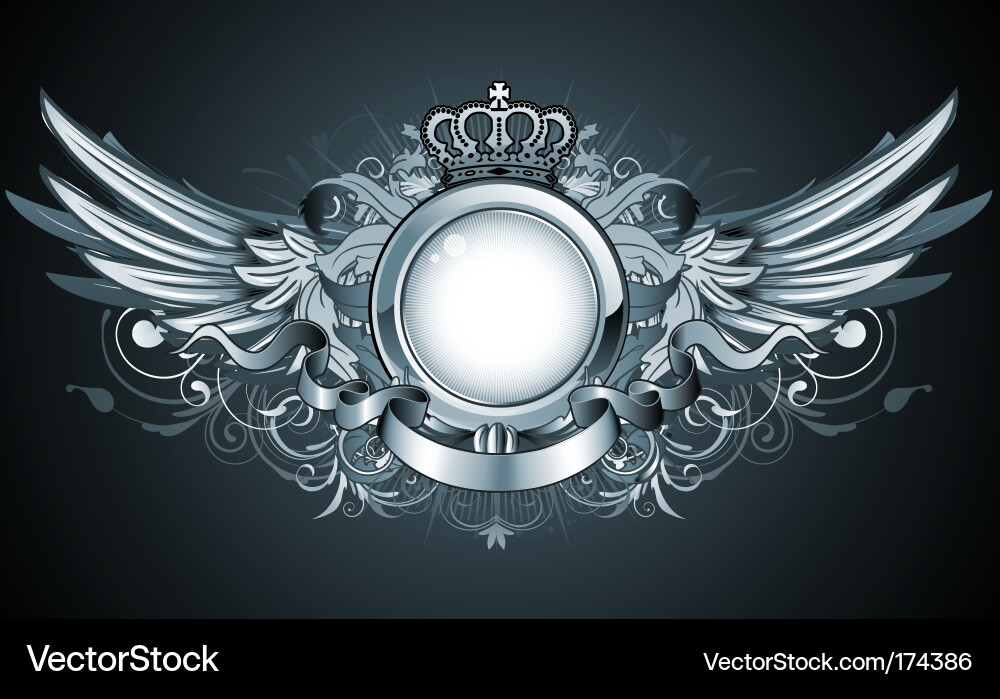 Heraldic Badge with Crown and Wings Royalty Free Vector