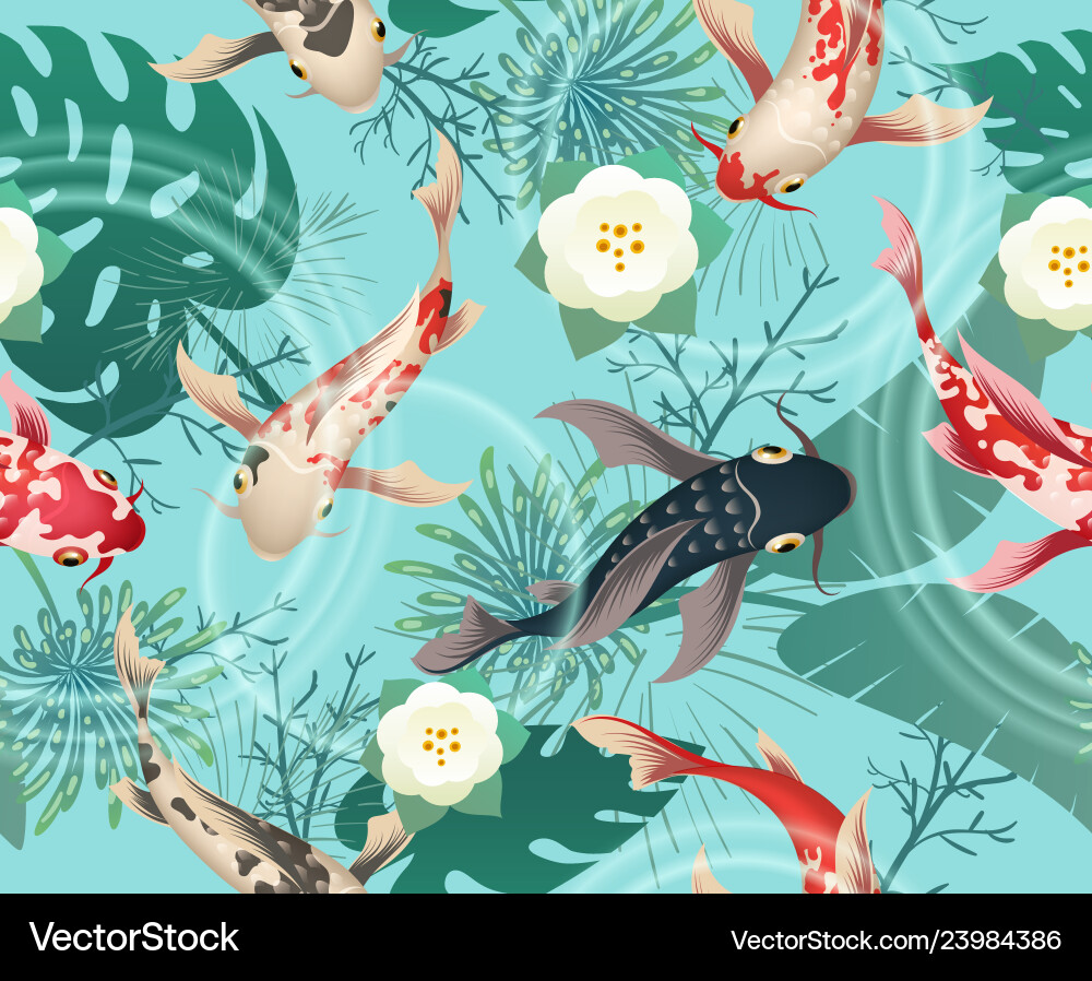 Japanese koi fishes tropical pattern Royalty Free Vector