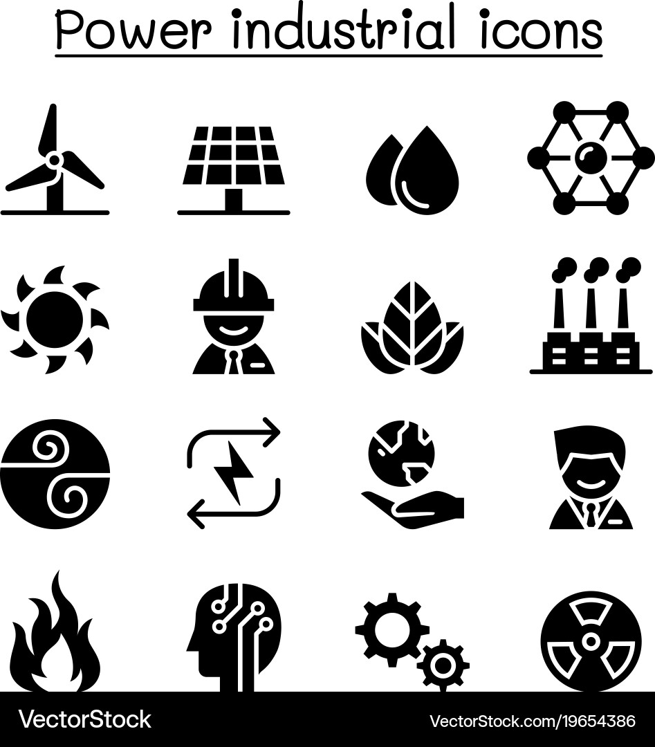 Power energy industrial icon set Royalty Free Vector Image