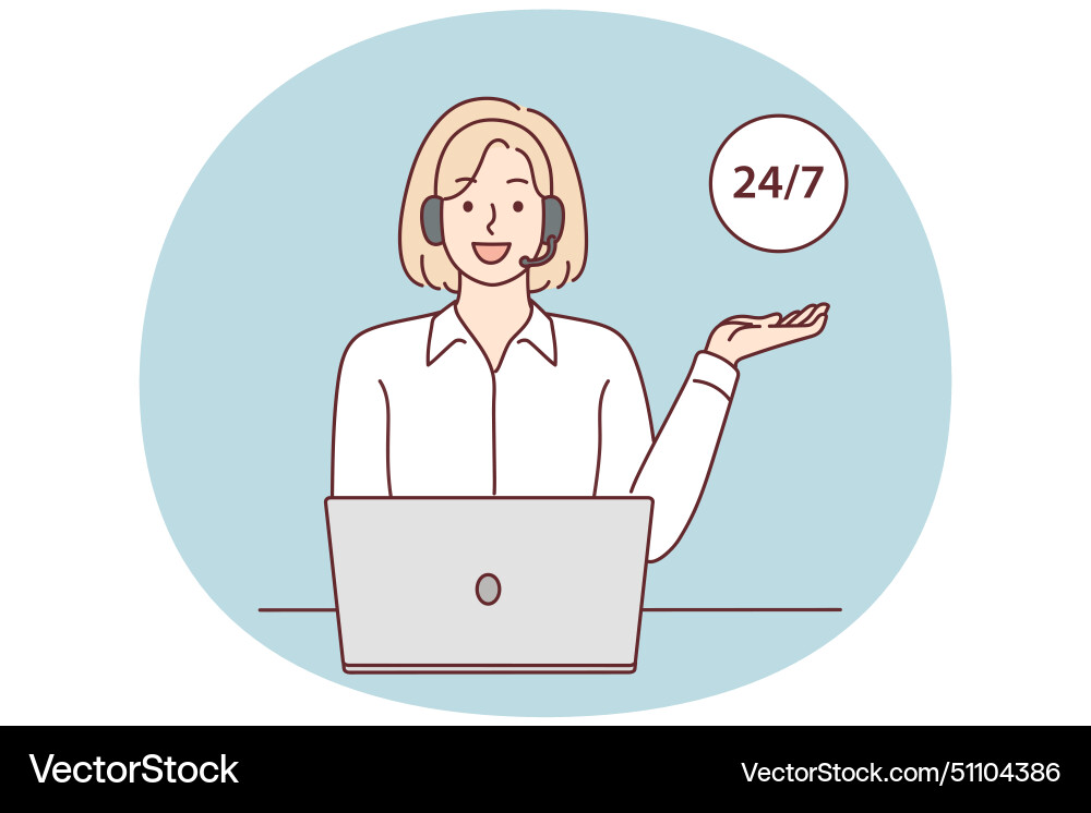 Smiling female operator in headset work Royalty Free Vector