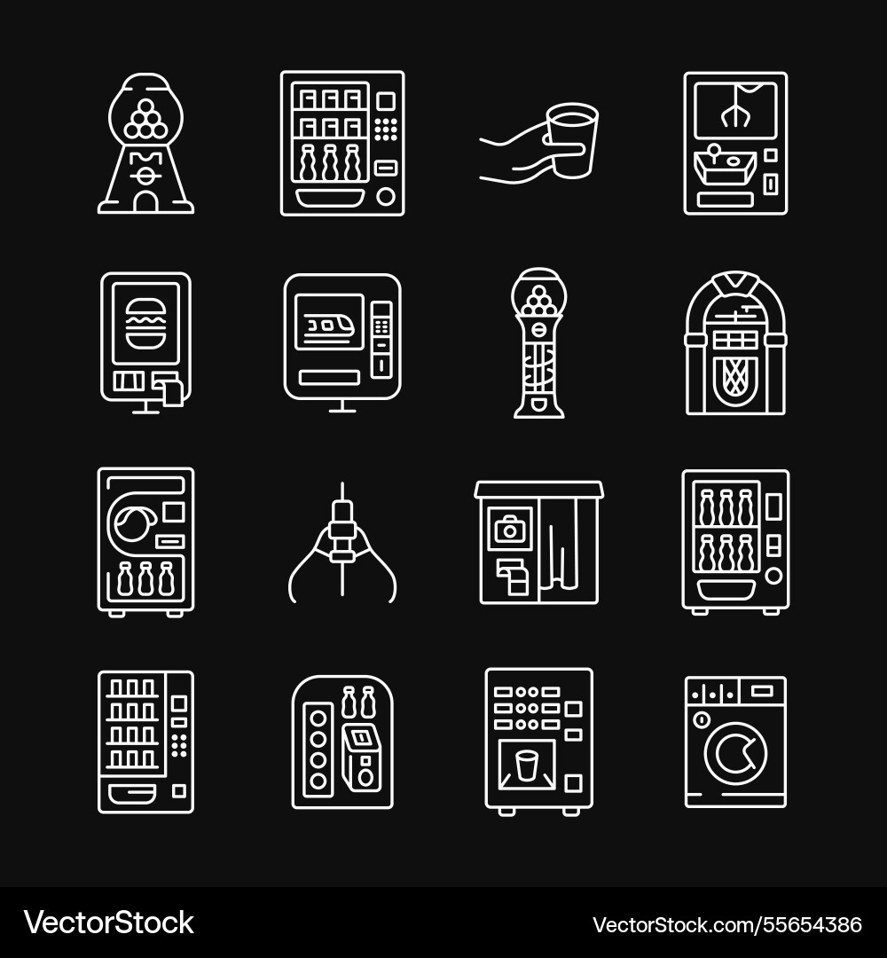Vending machine white icon set on black Royalty Free Vector