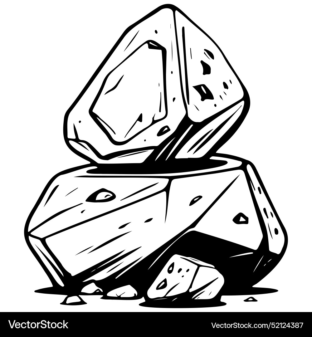 Black cartoon rocks drawing realistic outline Vector Image