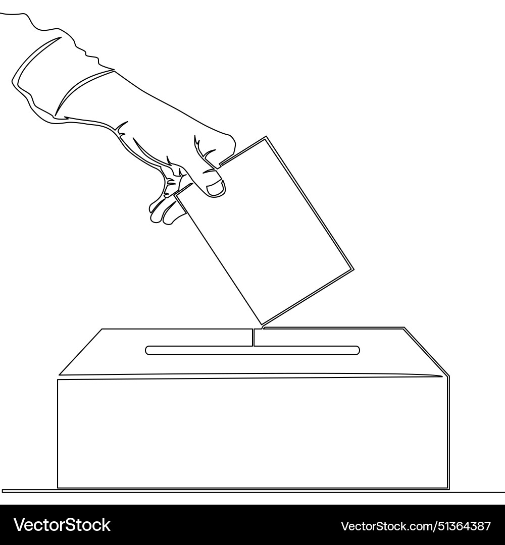 Continuous line drawing hand throws ballot vote Vector Image