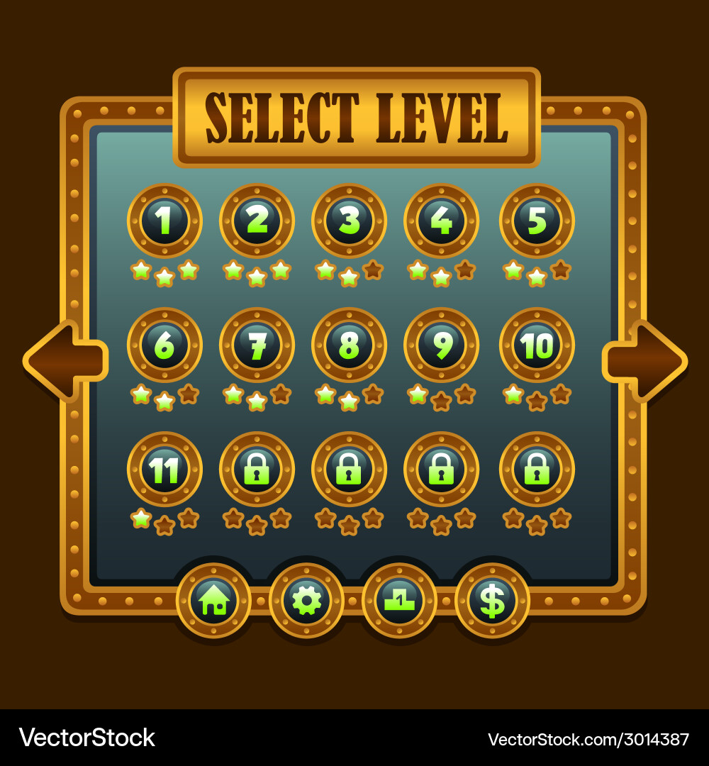Game steampunk level selection icons Royalty Free Vector