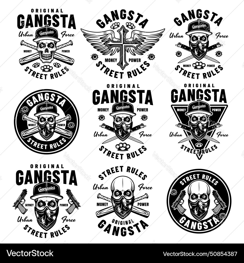 Gangsta set of criminal emblems labels Royalty Free Vector
