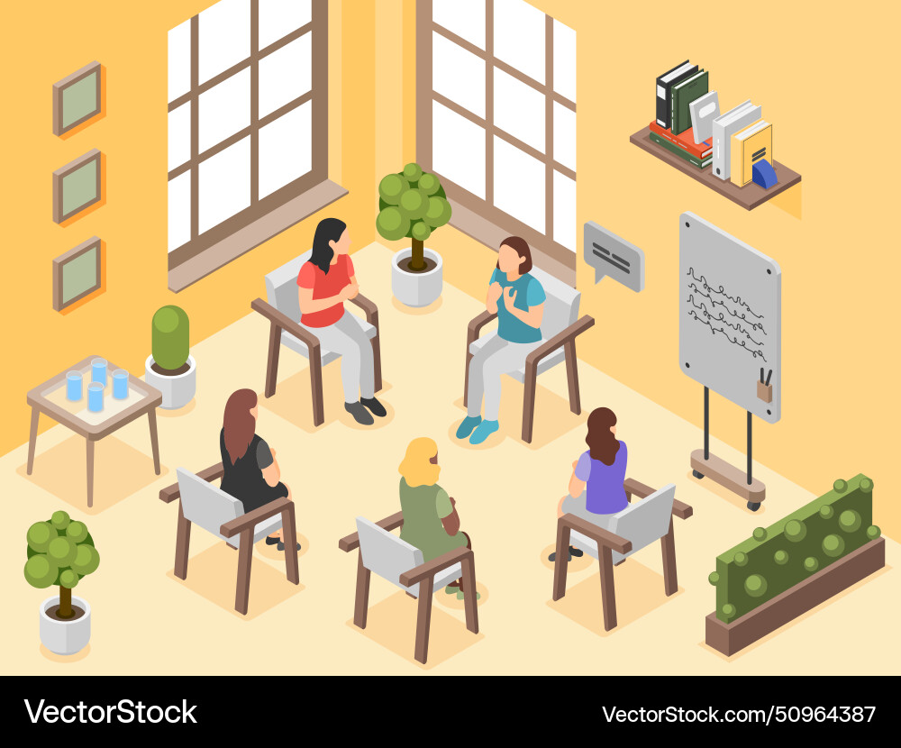 Isometric group therapy female support Royalty Free Vector