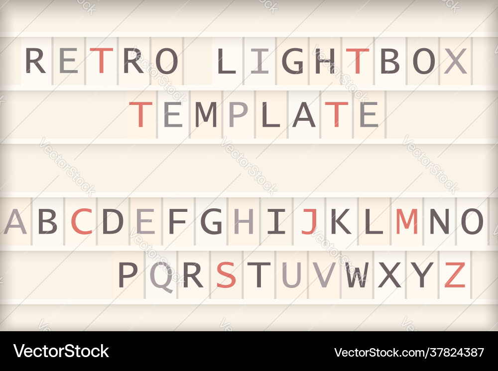 Light box board with alphabet characters template Vector Image