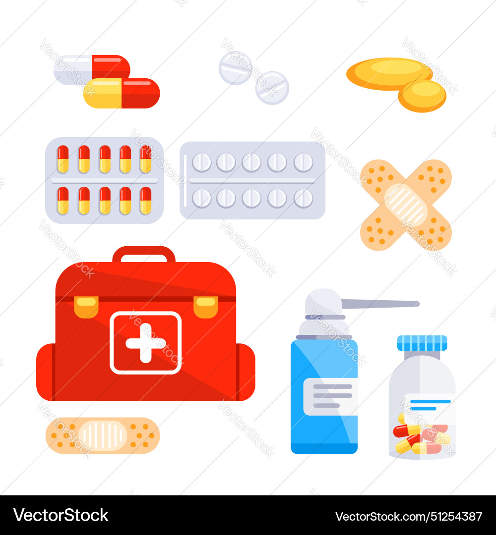 Medicine element isolated set medical instruments Vector Image
