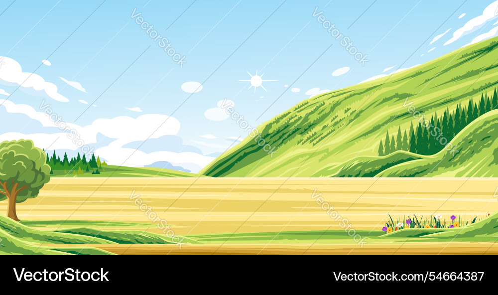 View of empty land overgrown with grass Royalty Free Vector