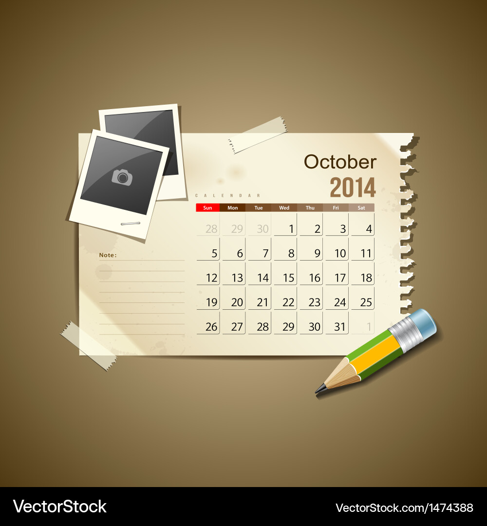 Calendar october 2014 Royalty Free Vector Image
