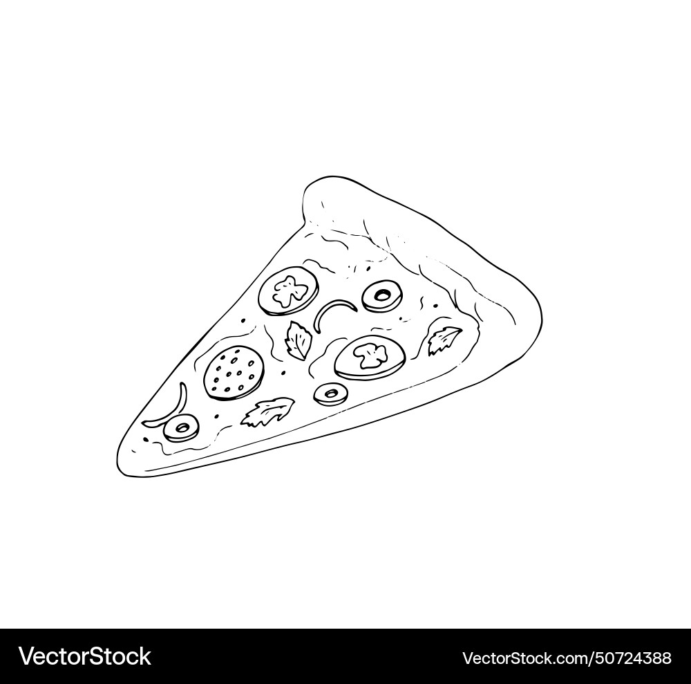 Hand-drawn pizza slice with salami tomato Vector Image