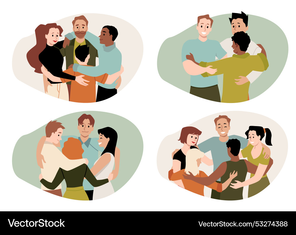 Set of warm group hug for unity Royalty Free Vector Image