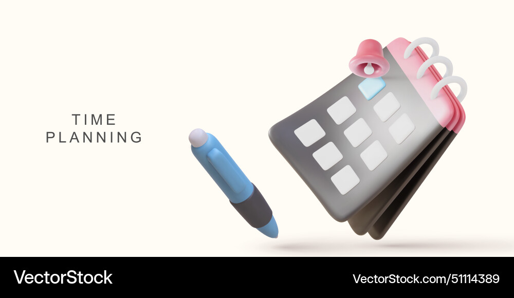 3d realistic time planning concept on white Vector Image