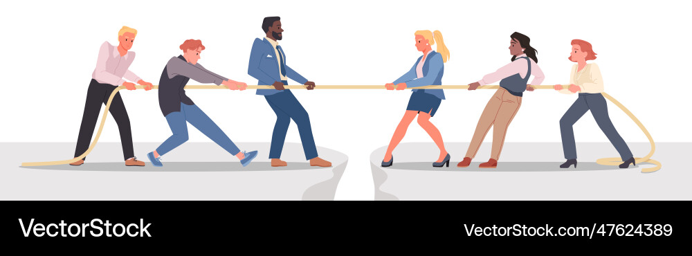 Cartoon workers competitors pull rope Royalty Free Vector
