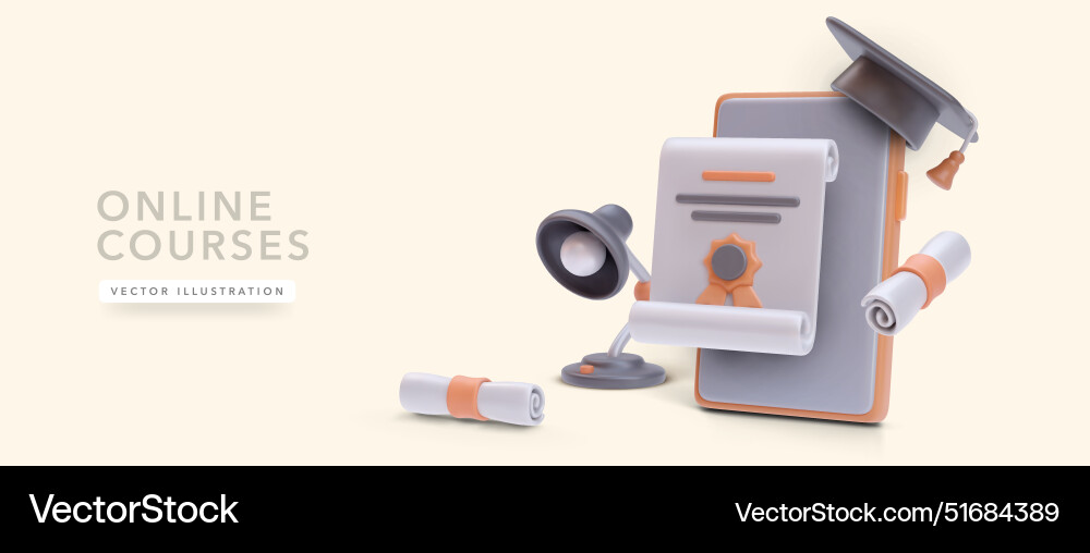 Concept banner for online courses service in 3d Vector Image