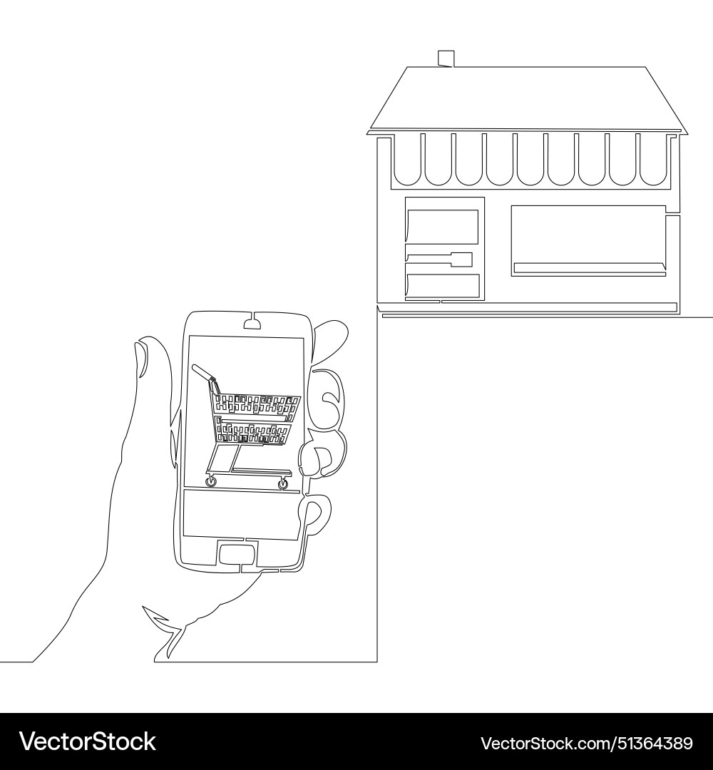 Continuous line drawing shopping app concept Vector Image