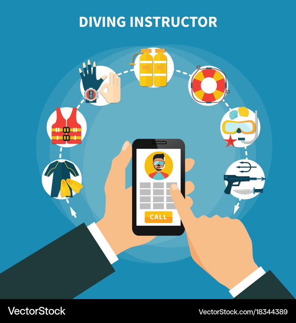 Diving instructor composition Royalty Free Vector Image