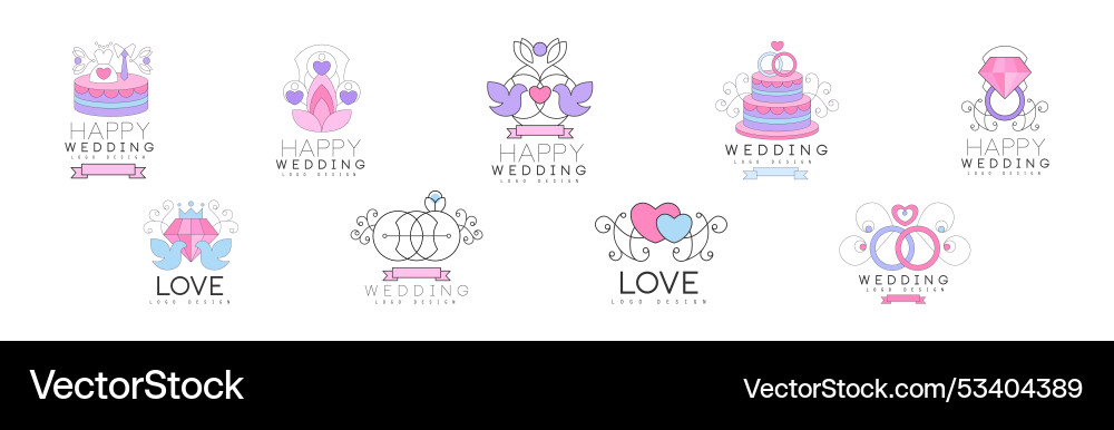 Happy wedding logo design with marriage ceremony Vector Image