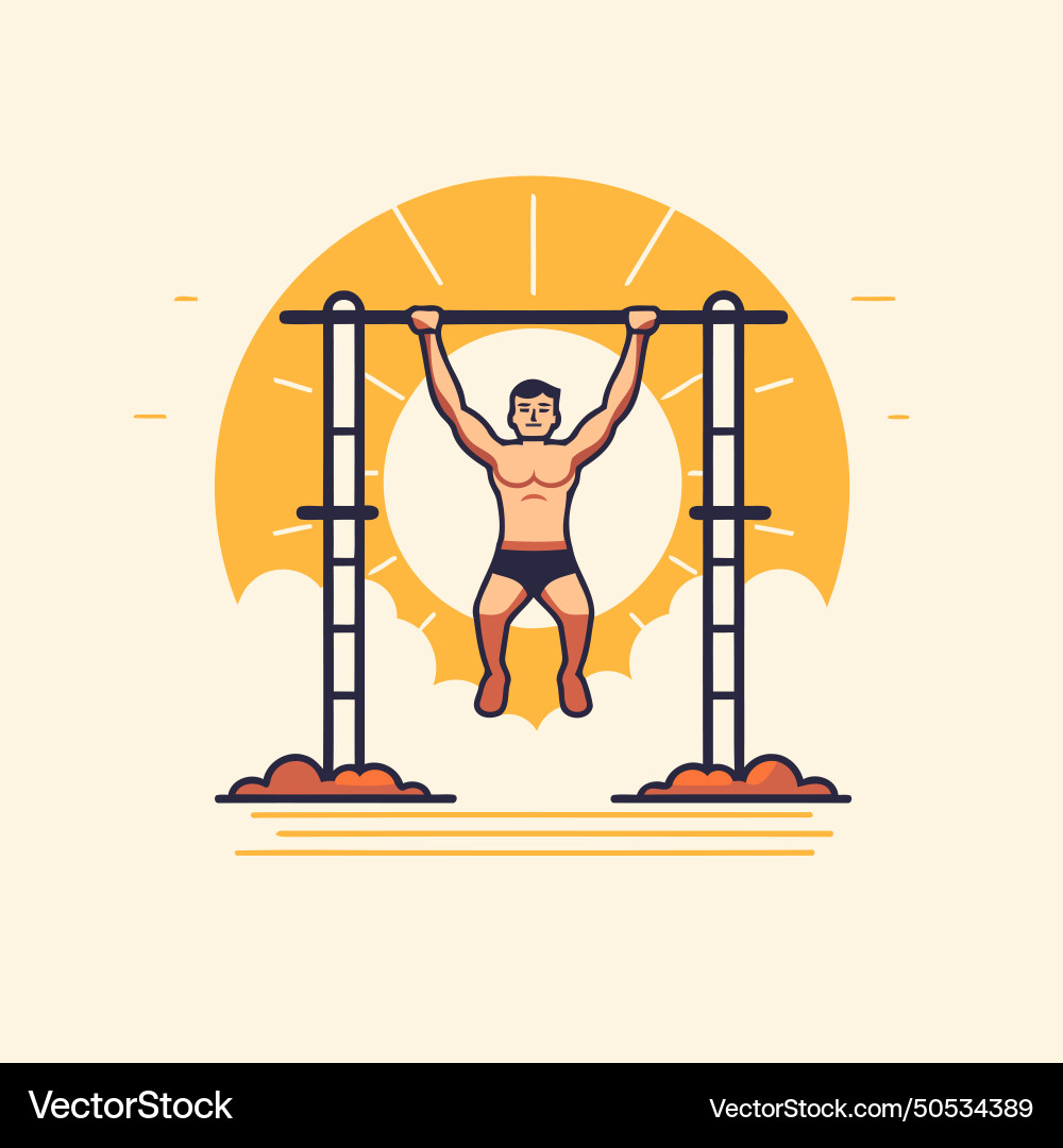 Man doing pull-ups on horizontal bar flat style Vector Image