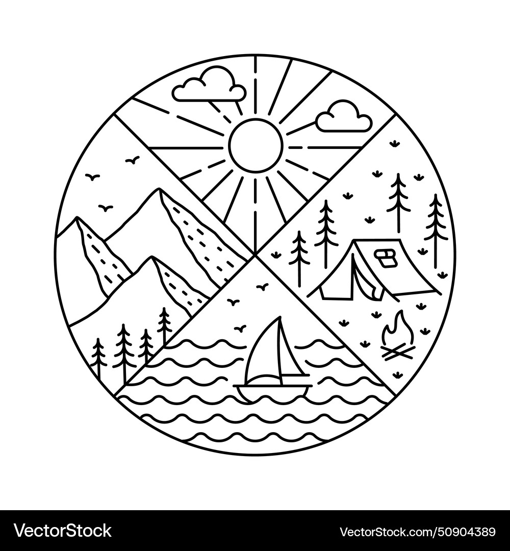 Natural landscape in circle frame Royalty Free Vector Image