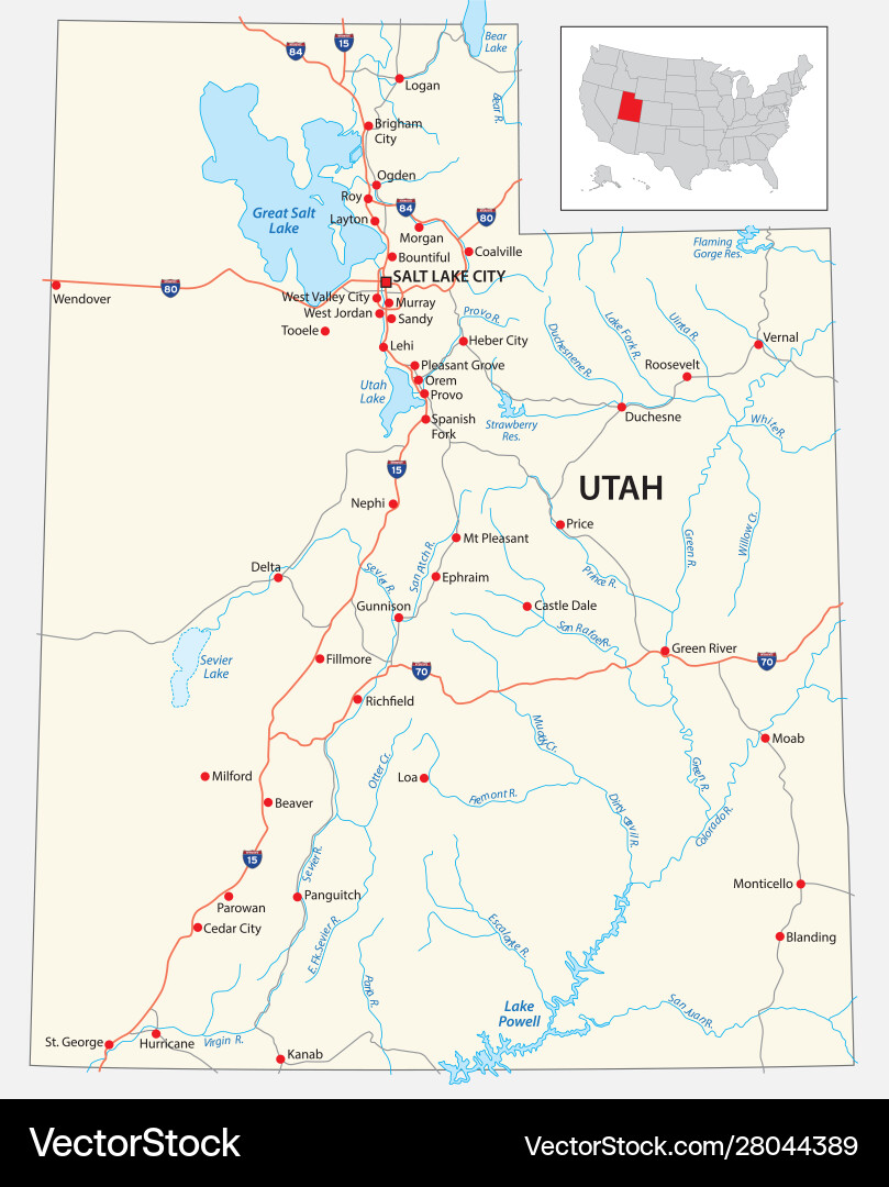 Road map us state utah Royalty Free Vector Image