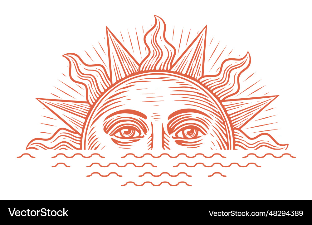 Sunrise engraving style vintage Royalty Free Vector Image