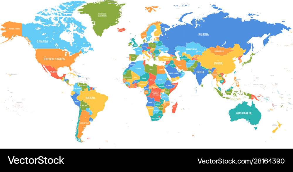Colored world map political maps colourful Vector Image