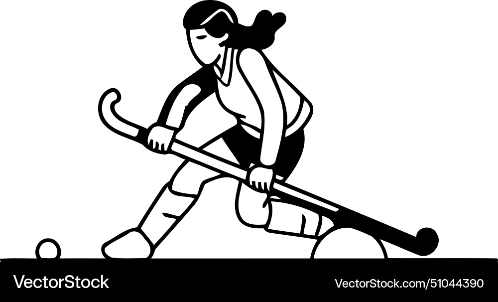 Cute girl playing hockey in flat cartoon style Vector Image