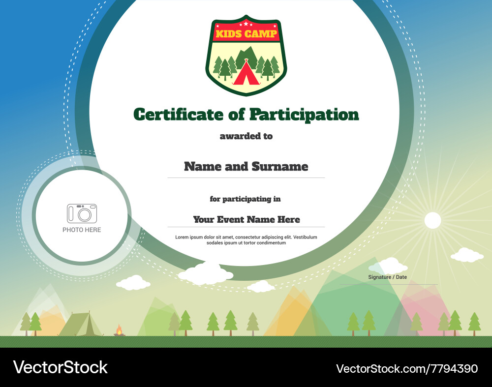 Kids certificate of participation template camping