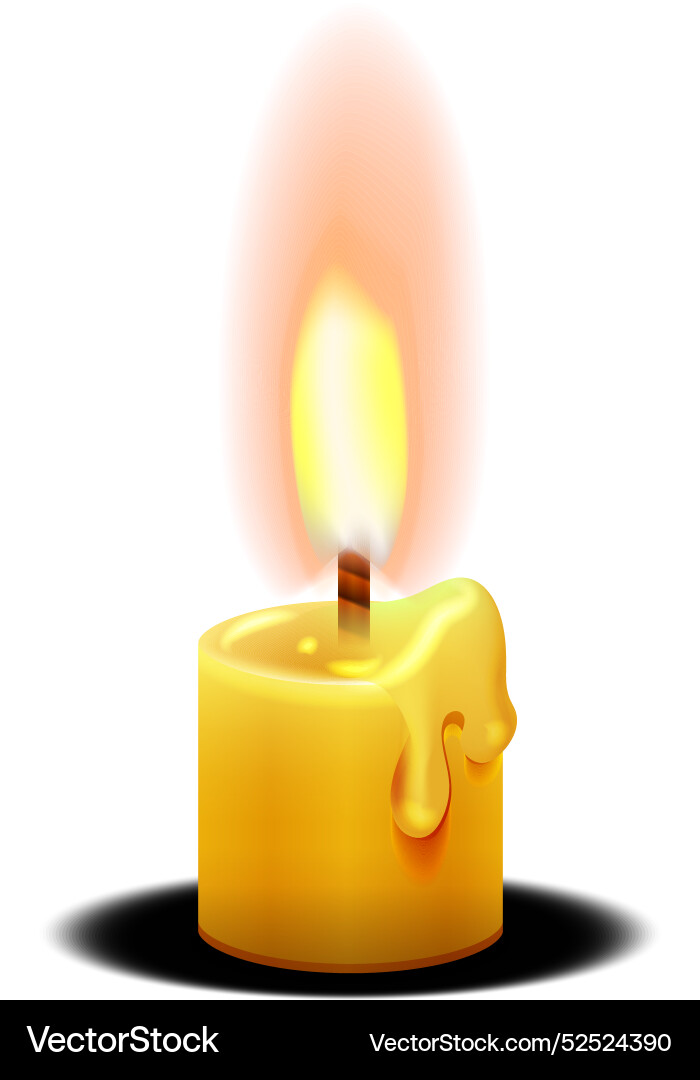 Lit candle with fire flame burning wax light Vector Image