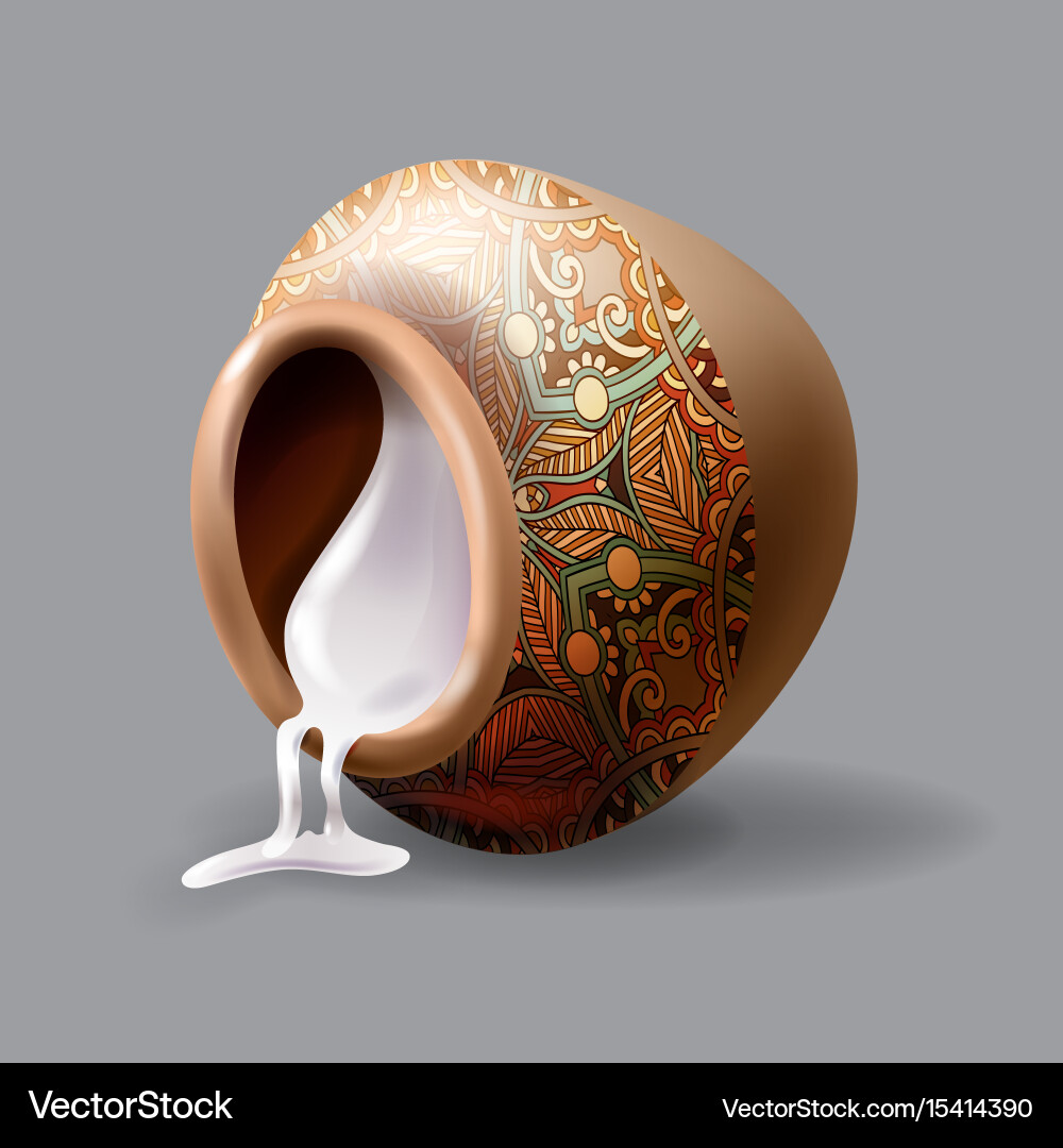 Realistic inverted clay pot with sour cream Vector Image