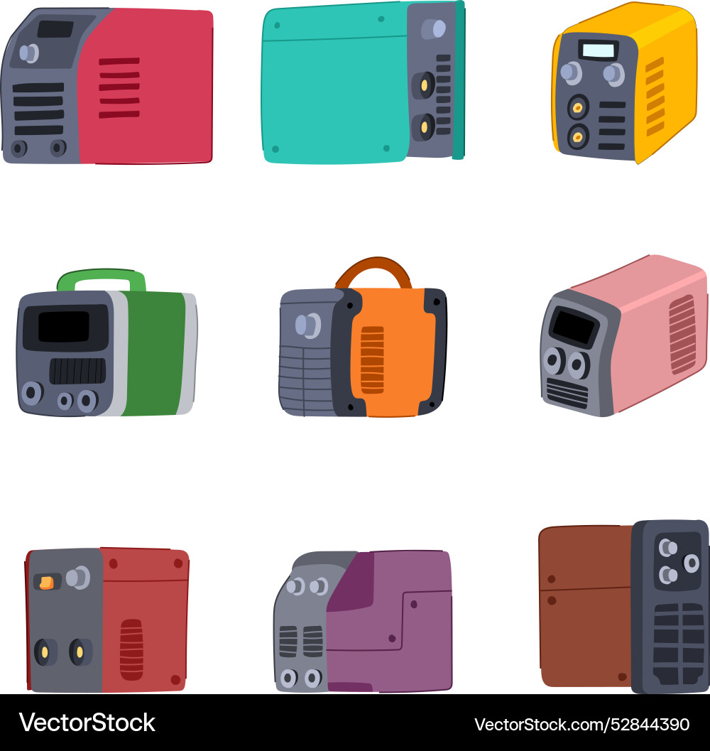 Welding machine set cartoon Royalty Free Vector Image