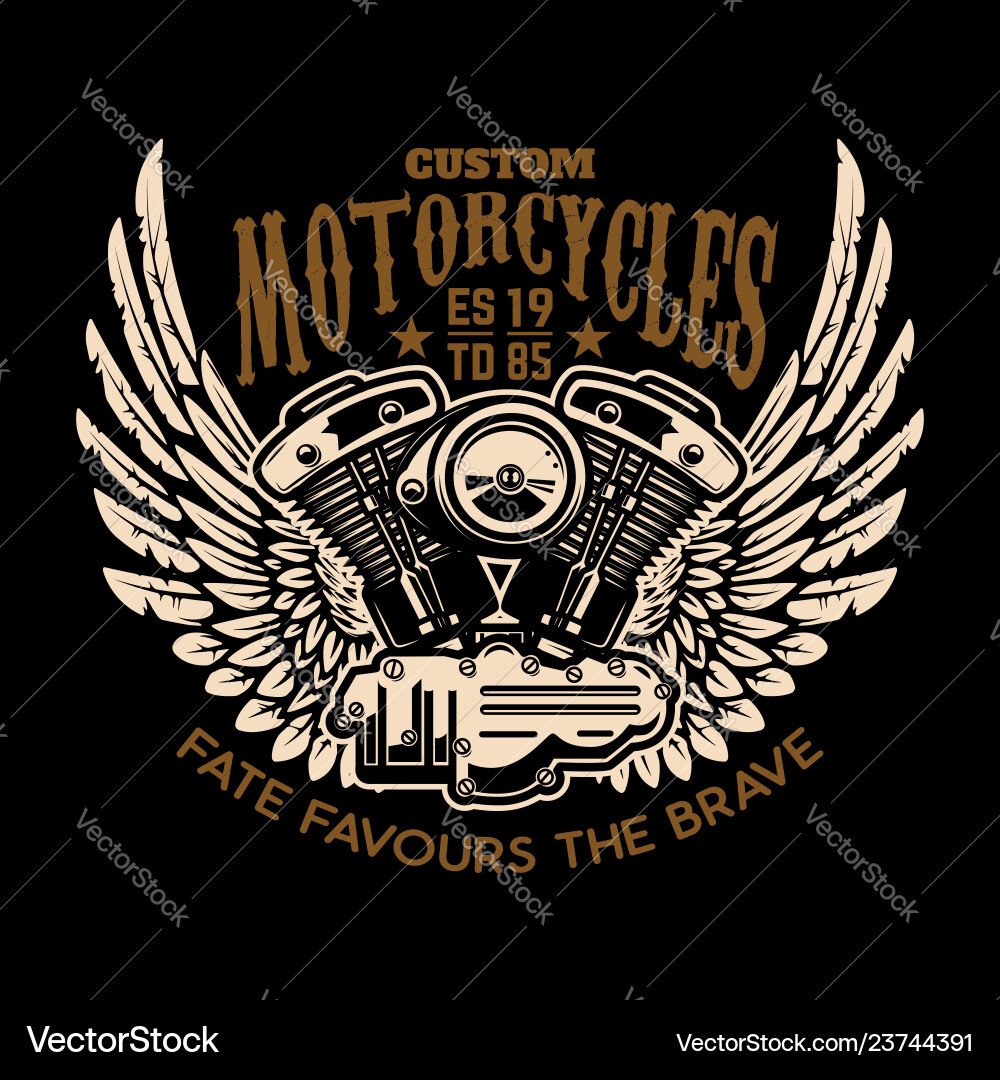 Custom motorcycles winged motor on dark Royalty Free Vector