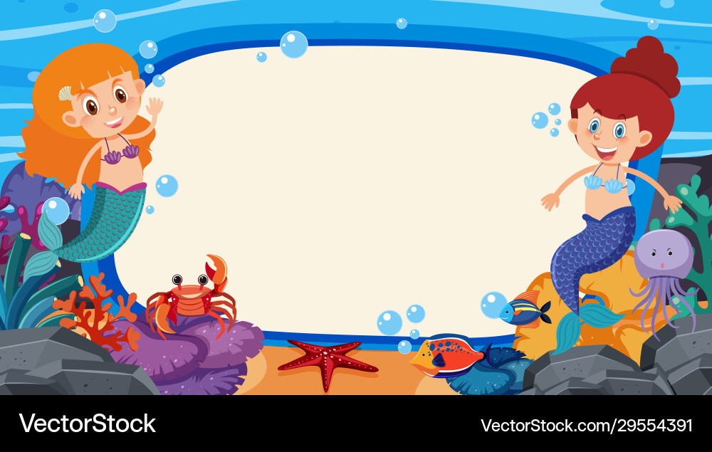 Frame design template with mermaid and fish Vector Image
