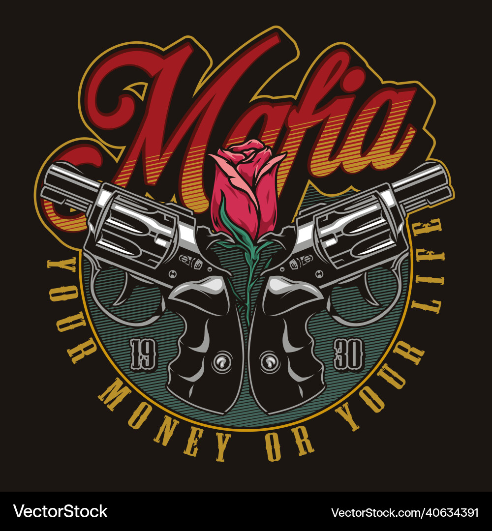 Mafia Rose & Revolver Logotype Royalty Free Vector Image